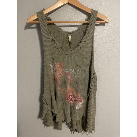 Mystree | Tops | Free People Womens Small Green Thermal Tank Distressed ...